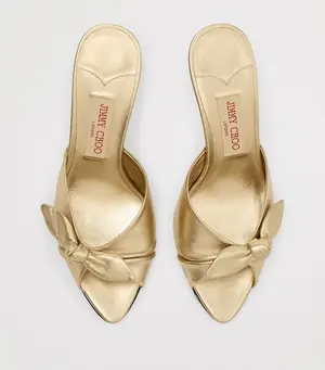 JIMMY CHOO Livi 85 Leather Wedge Mules - Gold