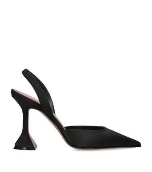 Amina Muaddi Satin Holli Slingback Heels 95 - Black