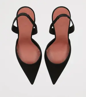 Amina Muaddi Satin Holli Slingback Heels 95 - Black