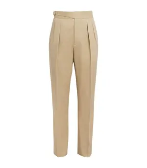 Ralph Lauren Purple Label Silk Pleated Byron Straight Trousers - Brown