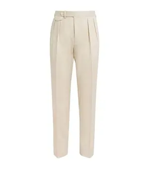 Ralph Lauren Purple Label Silk Pleated Gregory Straight Trousers - Ivory