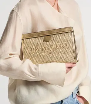 JIMMY CHOO Raffia Avenue Pouch - Gold