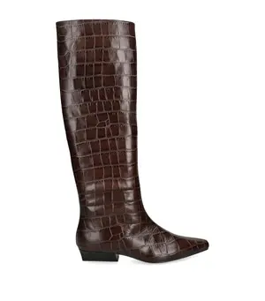 Staud Croc-effect Leather Wally Flat Boots
