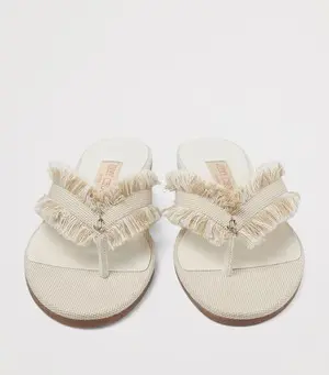 JIMMY CHOO Bay Flat Canvas Flip Flops - Neutral