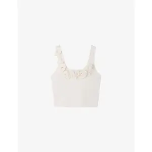 Sandro Flower-embellished Cropped Knit Top - White