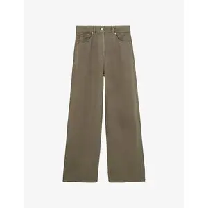 REISS Wide-leg Linen-blend Trousers - Khaki Green