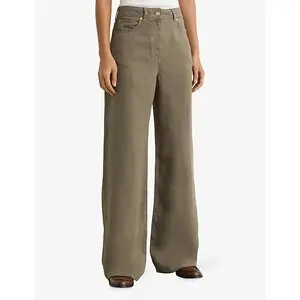 REISS Wide-leg Linen-blend Trousers - Khaki Green