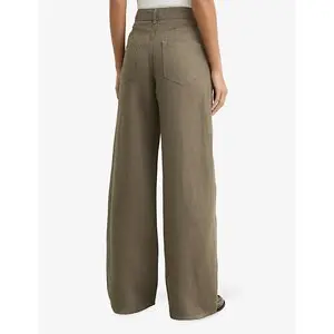 REISS Wide-leg Linen-blend Trousers - Khaki Green