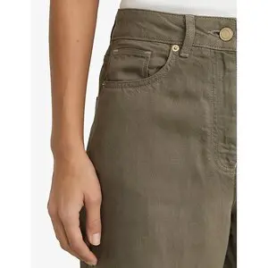 REISS Wide-leg Linen-blend Trousers - Khaki Green