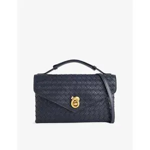 Bottega Veneta Knot Lock Leather Top-handle Bag - Midnight-muse Brass