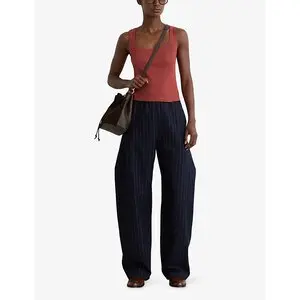 REISS Riva Square-neck Ribbed Vest - Rust Red
