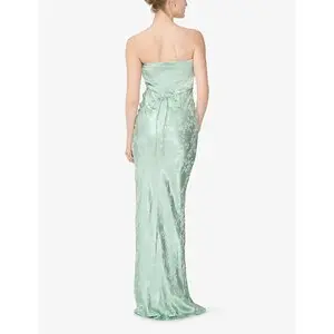 OMNES Strapless Jacquard Satin Maxi Dress - Sage