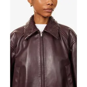 Bottega Veneta Intrecciato-collar Leather Bomber Jacket - Jam