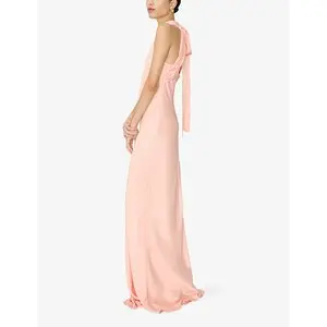 OMNES Satin High-neck Maxi Dress - Peach