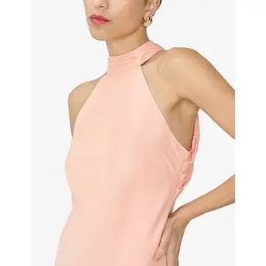 OMNES Satin High-neck Maxi Dress - Peach