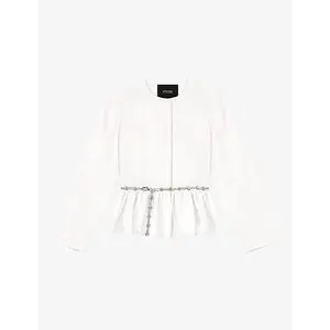 Maje Cropped Jewelled-belt Woven Jacket - White