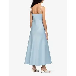 Sandro Bow Square-neck Satin Maxi Dress - Blue Sky