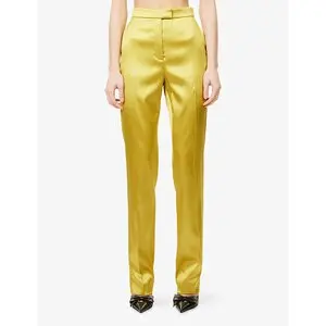 Valentino Garavani Press-pleat Straight-cut Silk-blend Trousers - Avocado