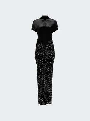 ALAÃA Draped Strass Velvet Jersey Dress