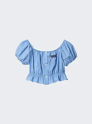 Miu Miu Checked Poplin Crop Top - Blue