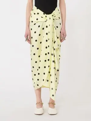 Max Mara Polka Dot Print Silk Twill Knot Skirt