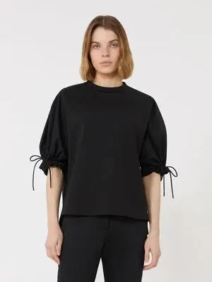 Max Mara Cotton-blend Jersey T-shirt With Balloon Sleeves - Black