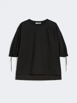 Max Mara Cotton-blend Jersey T-shirt With Balloon Sleeves - Black