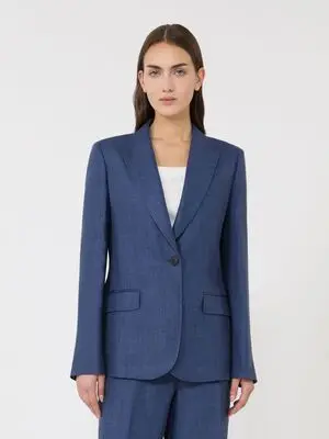Max Mara Linen Canvas Single-breasted Blazer - Navy
