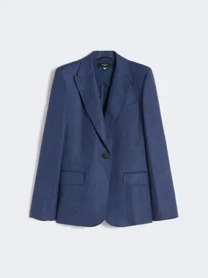Max Mara Linen Canvas Single-breasted Blazer - Navy
