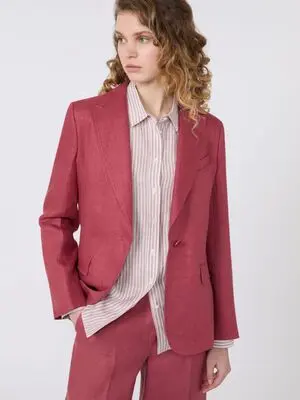 Max Mara Linen Canvas Single-breasted Blazer - Cherry