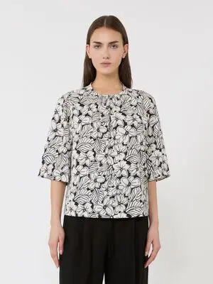 Max Mara Printed Cotton Poplin Blouse - Black