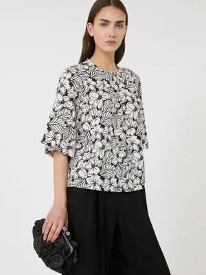 Max Mara Printed Cotton Poplin Blouse - Black