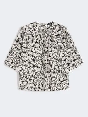 Max Mara Printed Cotton Poplin Blouse - Black