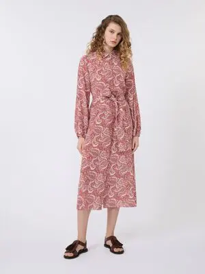 Max Mara Printed Silk Shirt Dress - Cherry