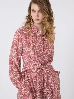 Max Mara Printed Silk Shirt Dress - Cherry