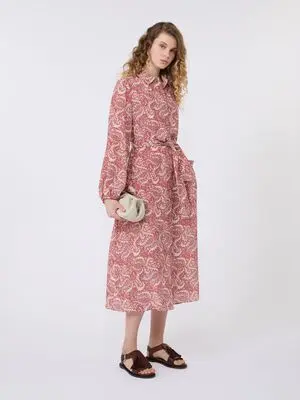 Max Mara Printed Silk Shirt Dress - Cherry