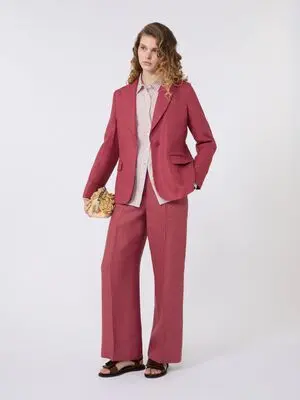 Max Mara Wide-leg Linen Canvas Trousers - Cherry