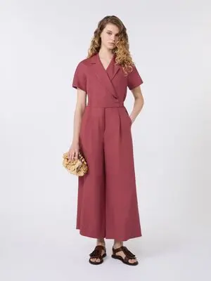 Max Mara Viscose And Linen Batavia Jumpsuit - Cherry