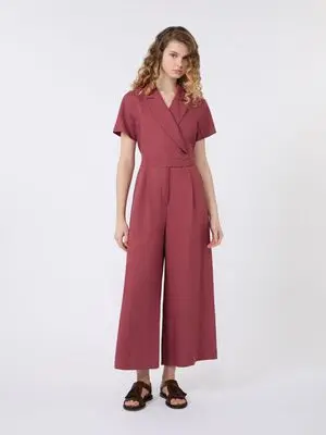 Max Mara Viscose And Linen Batavia Jumpsuit - Cherry