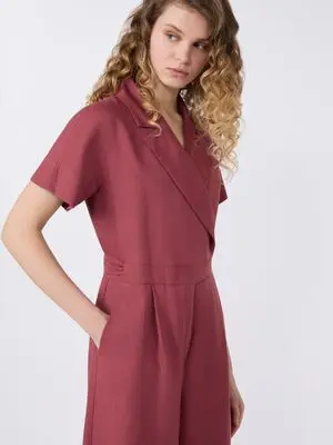 Max Mara Viscose And Linen Batavia Jumpsuit - Cherry