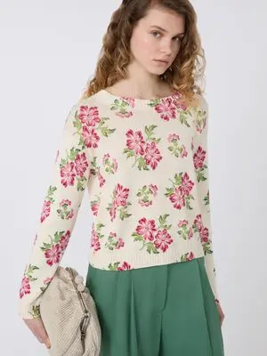 Max Mara Floral Print Cotton Jumper - Ecru