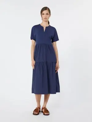 Max Mara Cotton Jersey Flounce Midi Dress - Navy