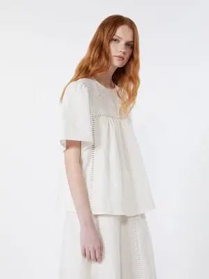 Max Mara Linen Canvas And Stretch Jersey Top - Ecru