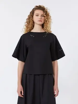 Max Mara Cotton-poplin Top With Embroidered Details - Black