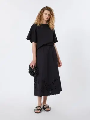 Max Mara Cotton-poplin Top With Embroidered Details - Black