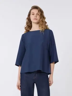 Max Mara Habotai Silk And Jersey Blouse - Navy
