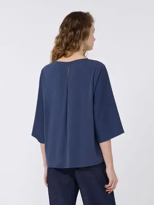 Max Mara Habotai Silk And Jersey Blouse - Navy