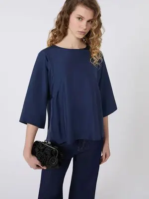 Max Mara Habotai Silk And Jersey Blouse - Navy