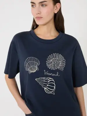 Max Mara Printed Cotton Jersey T-shirt - Navy