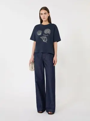 Max Mara Printed Cotton Jersey T-shirt - Navy